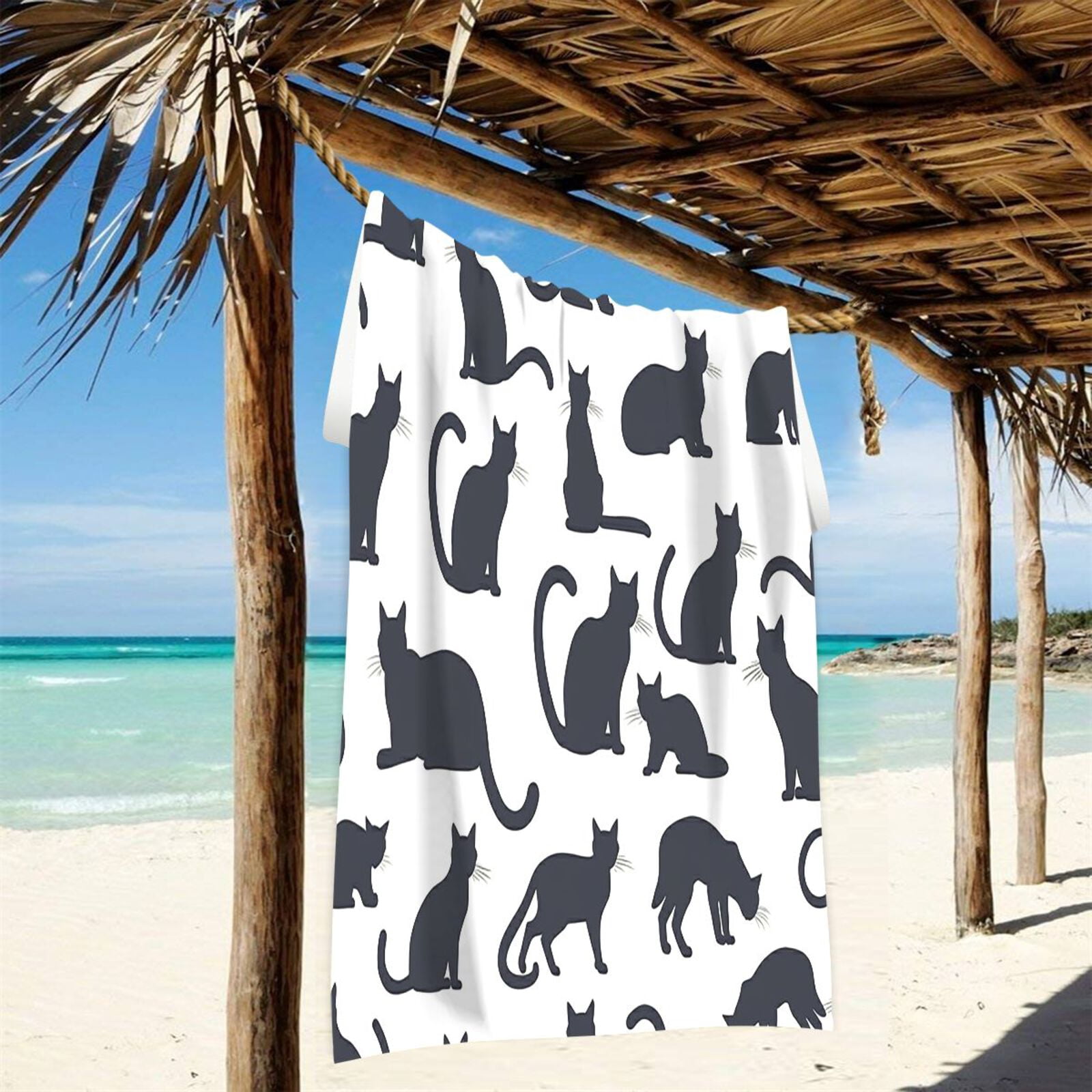 Cat Silhouettes Beach Towel Oversized Sandproof Absorbent Quick Dry ...