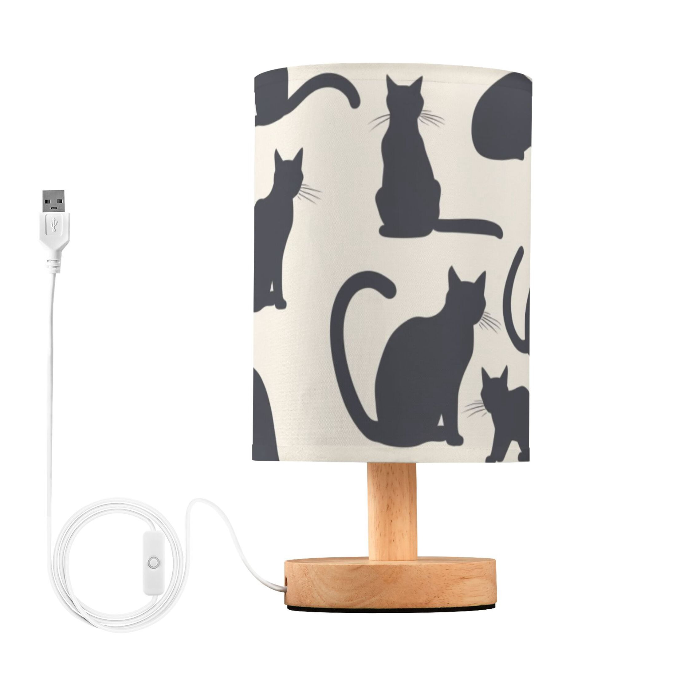 Cat Silhouettes Table Lamp USB Bedside Desk Nightstand Lamp Printed ...