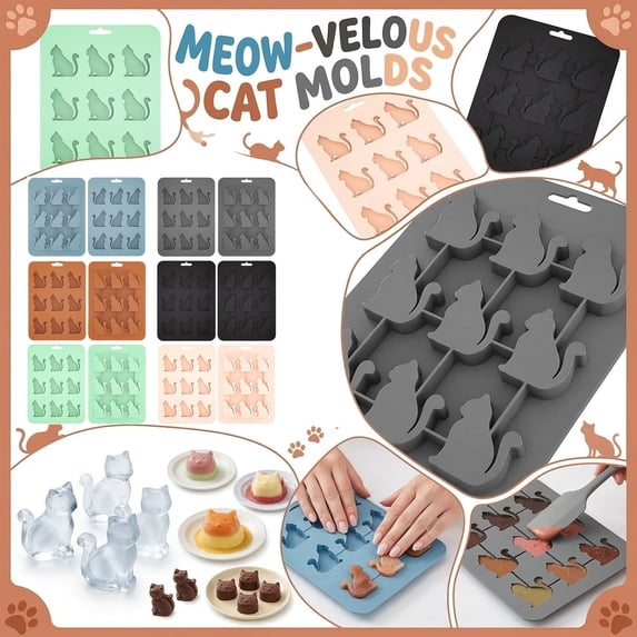 Cat Silicone Mold, 9 Cavity Cat Shaped Food Grade Silicone Baking ...