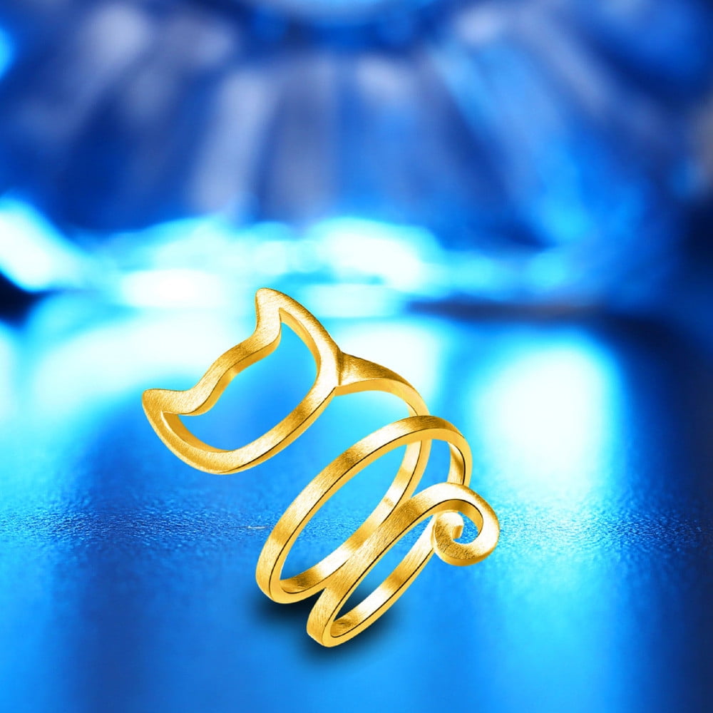 Cat Silver Ring for Women – Adjustable Wrap Finger Jewelry with Cute ...