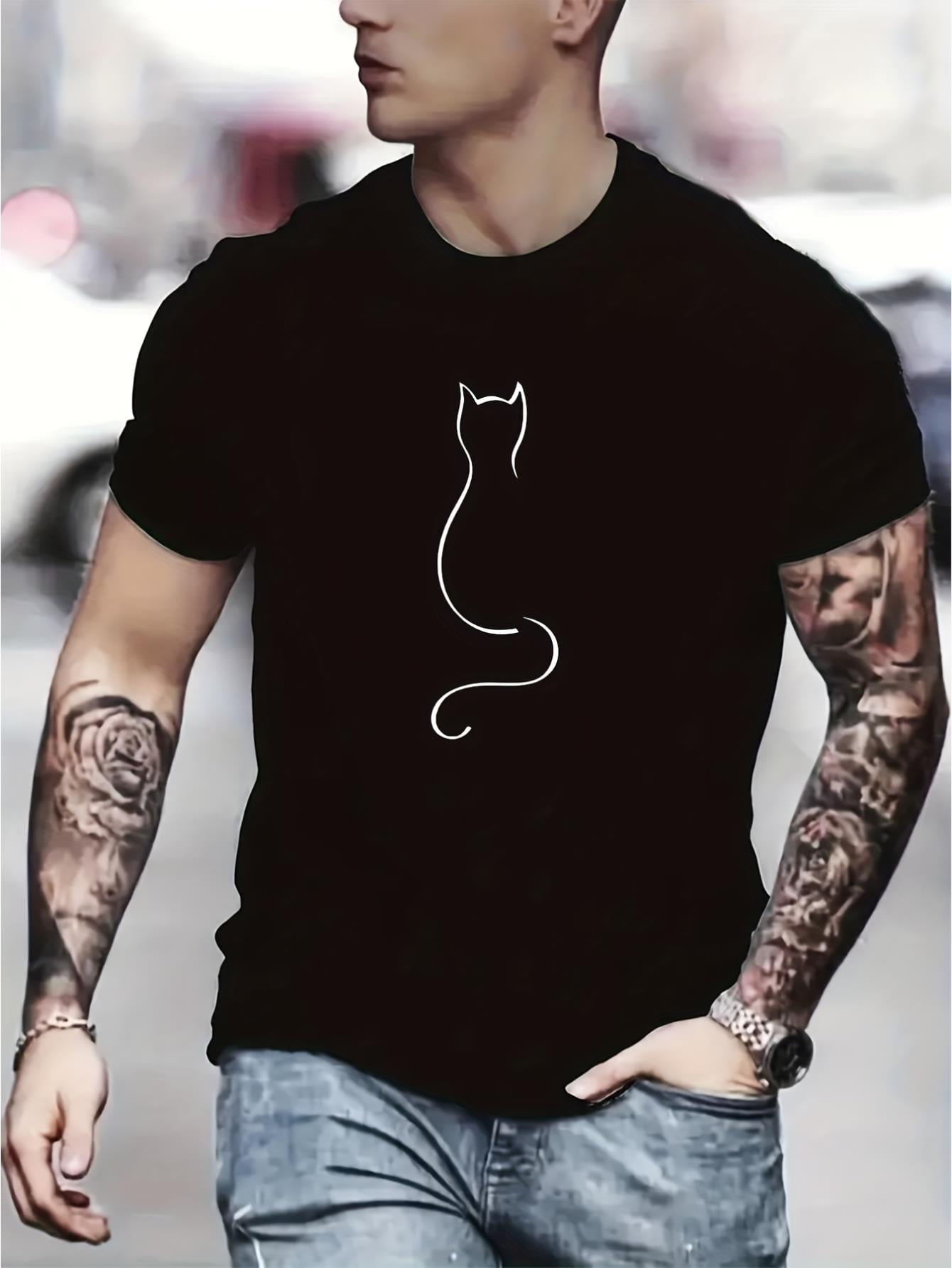 Cat Simple Line Pattern Men's T-shirt For Summer outdoor, Casual Male ...