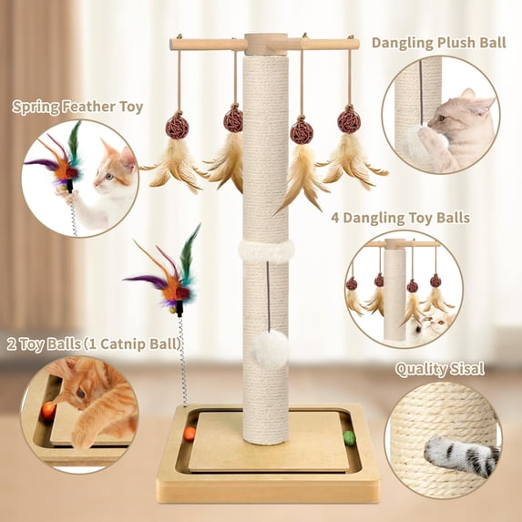 Cat Sisal Scratcher Tree Tower For Indoor Cats Adults With Hanging And ...