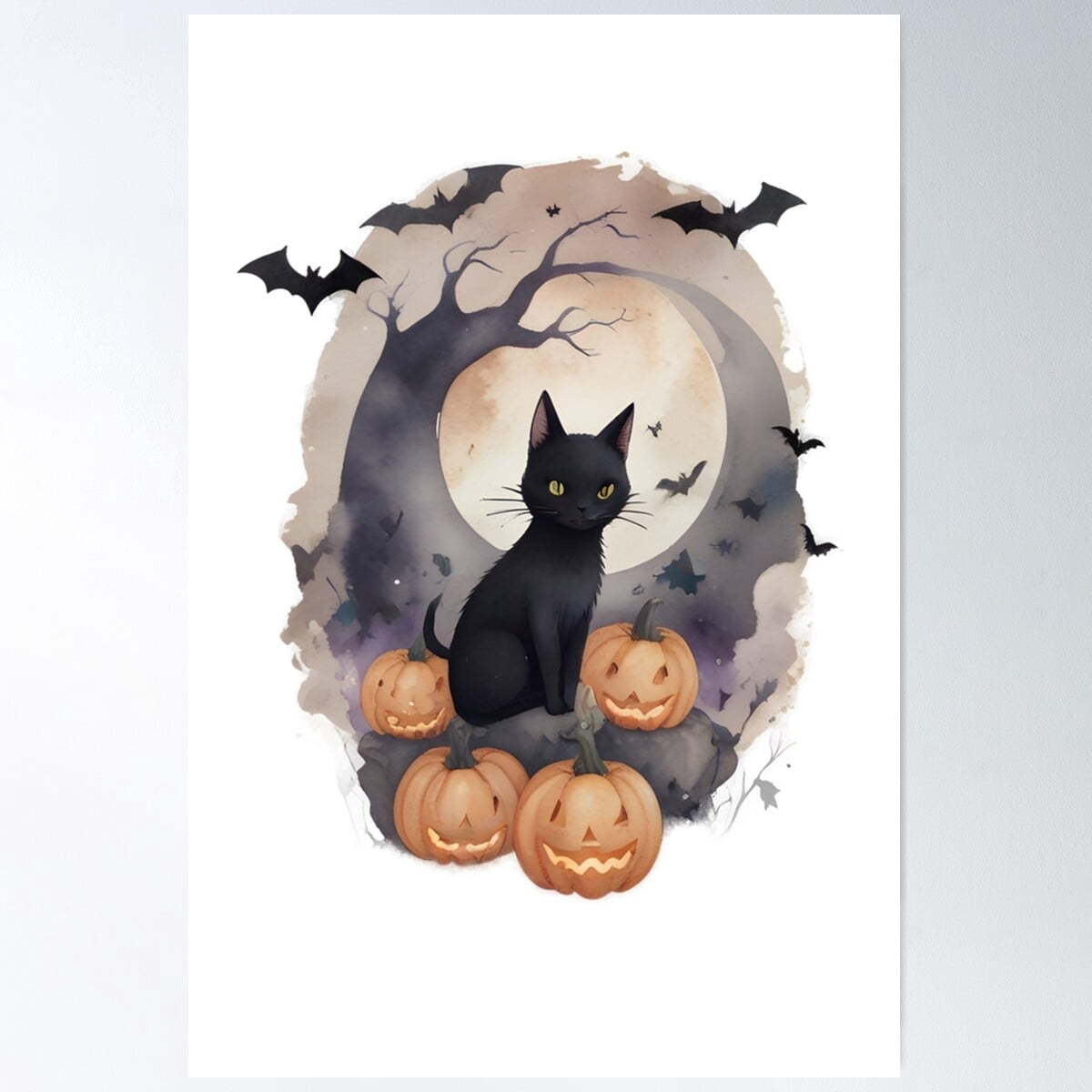 Cat Sit On Pumpkins Poster Wall Art, Modern Wall Decor For Living Room ...