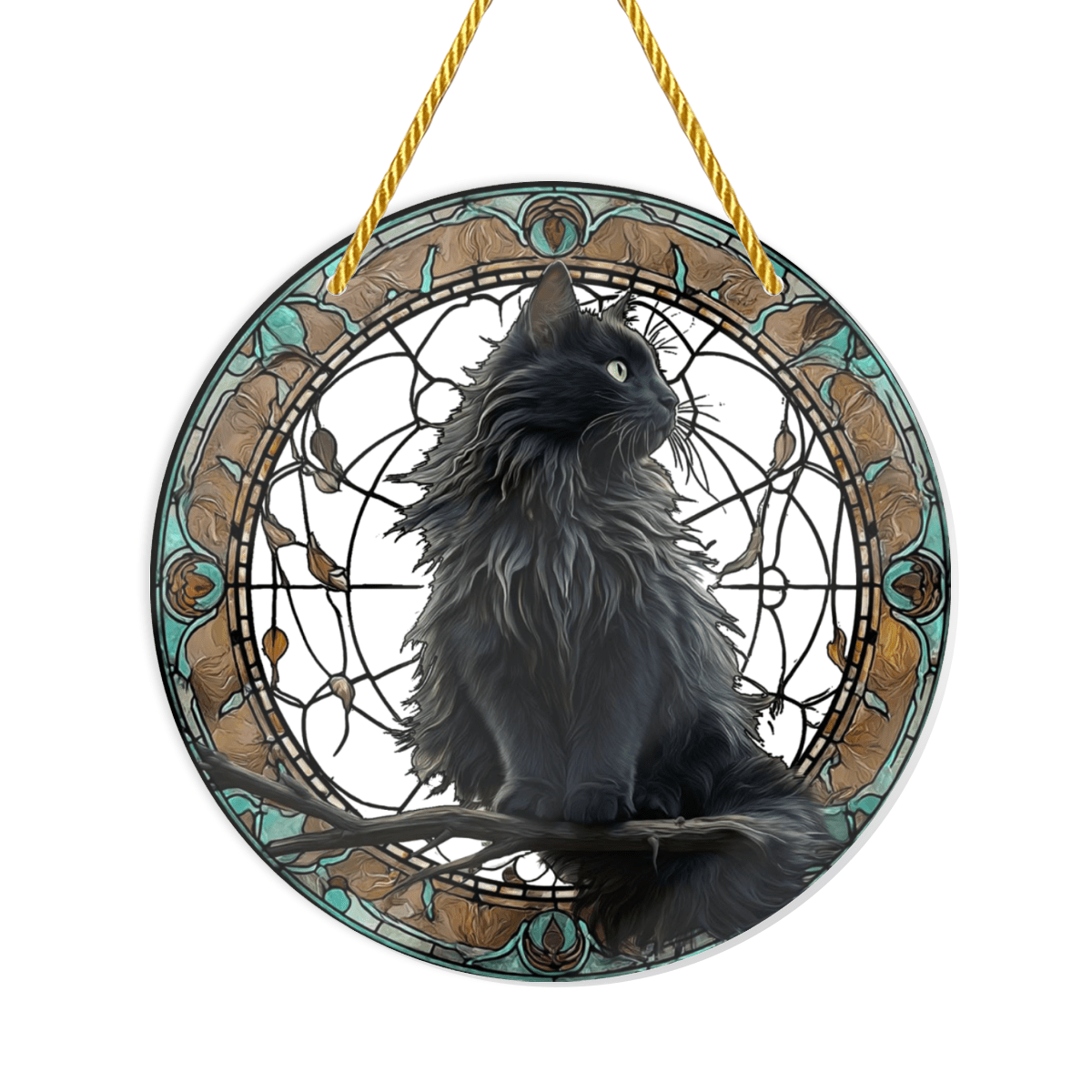 Cat Sitting on Branch Sun Catcher Window Hanging Ornament, 8 x 8 ...
