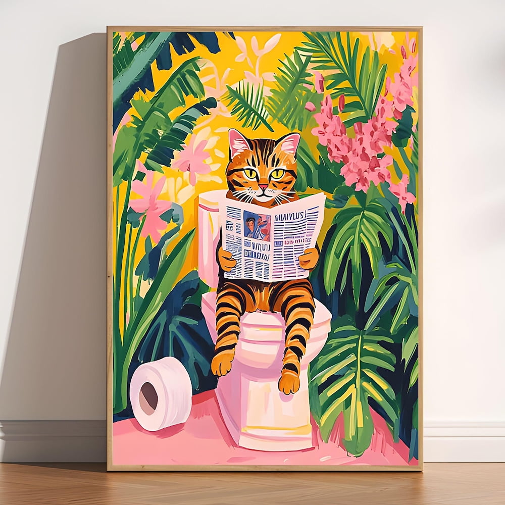 Cat Sitting On A Toilet, Tabby Cat Print, Hilarious Cat Bathroom Art ...
