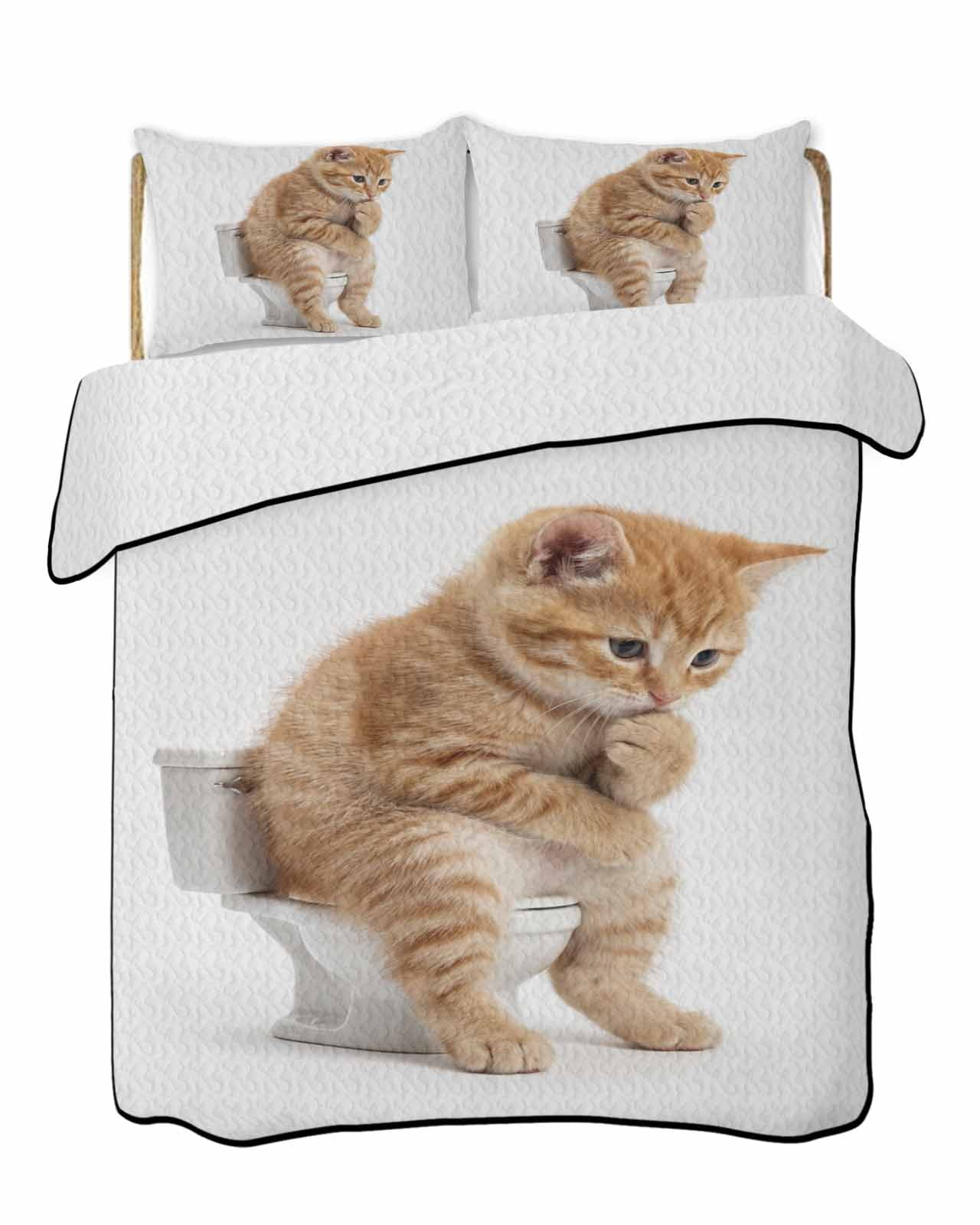 Cat Sitting on The Toilet Thinking Quilts Bedding Set Queen Size ...