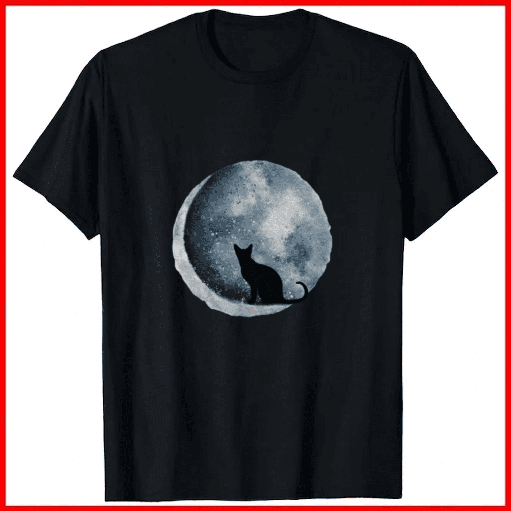 Cat Sitting on Crescent Moon Mystical Dreamy Night Sky Unisex T-Shirt ...