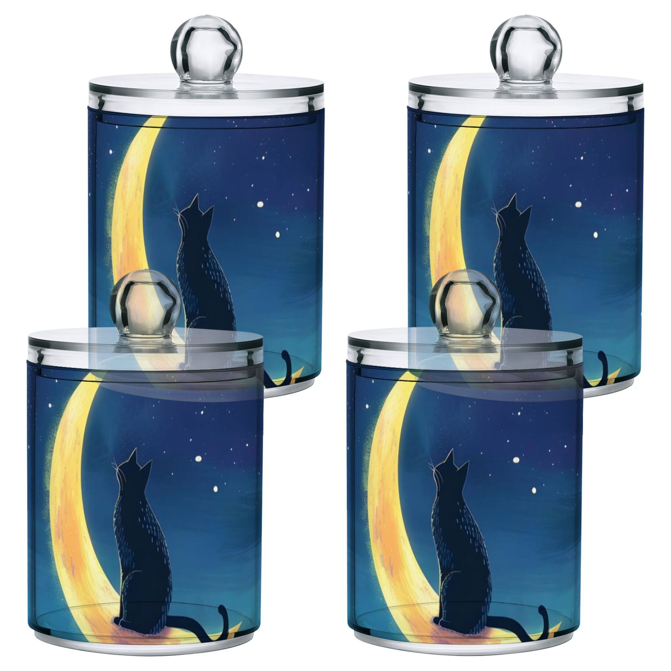Cat Sitting on The Moon Translucent Plastic Cans Storage Canisters with ...