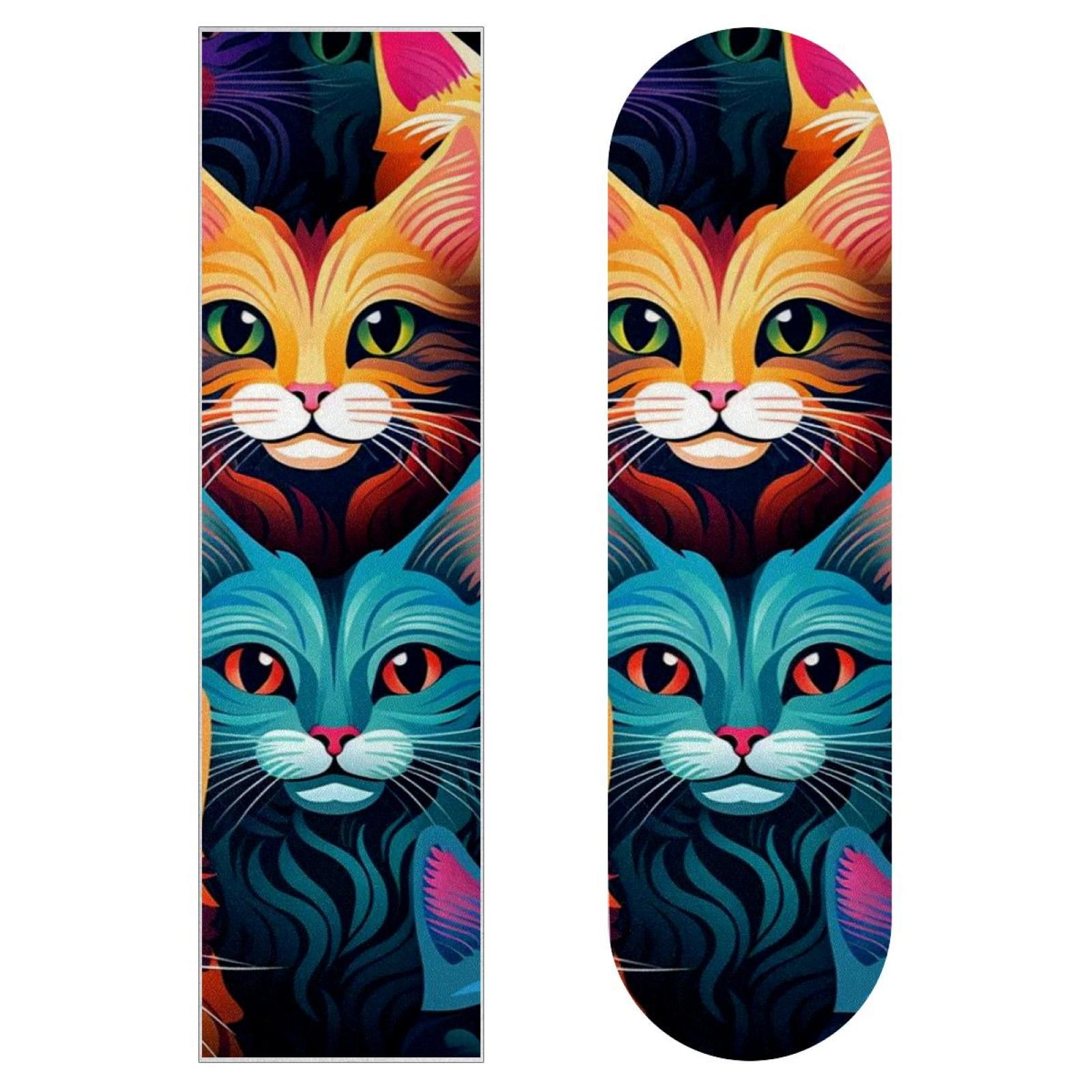 Cat Skateboard Grip Tape Set of 2 Emery PVC Stickers 8.8x32.6in/22.4x83 ...