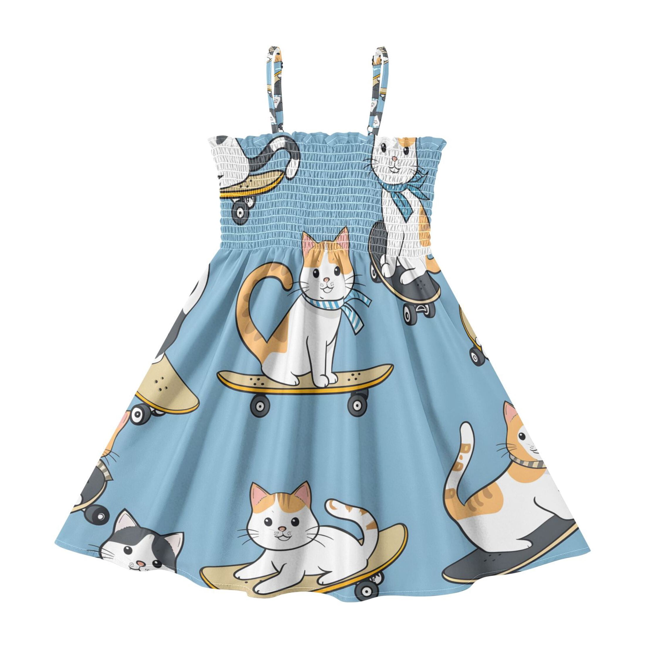 Cat Skateboard Surfboard Girls' Casual Dresses 2Y-8Y Sleeveless Ruffle ...