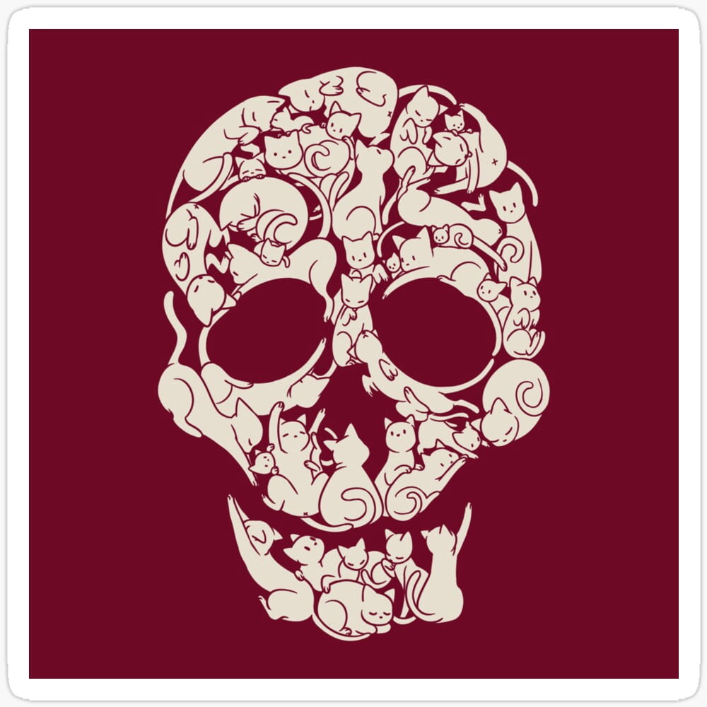 Cat Skeleton Skull Viva Magenta Sticker Phone Decal Water Bottle ...