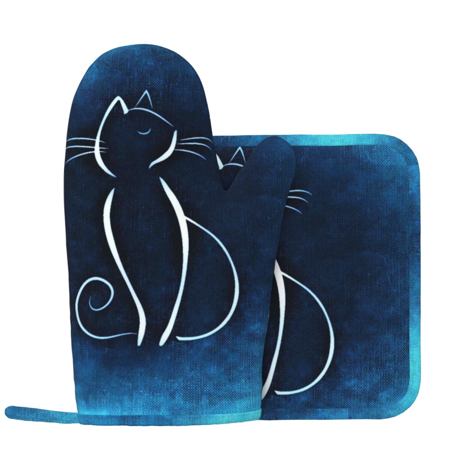 Cat Sketch Oven Mitts and Pot Holders Sets, Heat Resistant Silicone ...