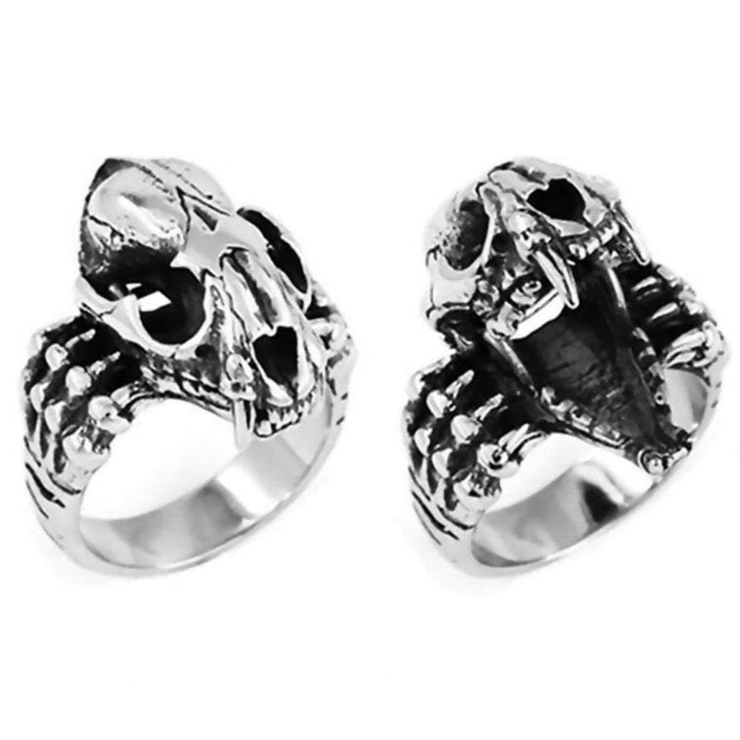 Cat Skull Ring Stainless Steel Cybergoth Saber Tooth Tiger Band ...