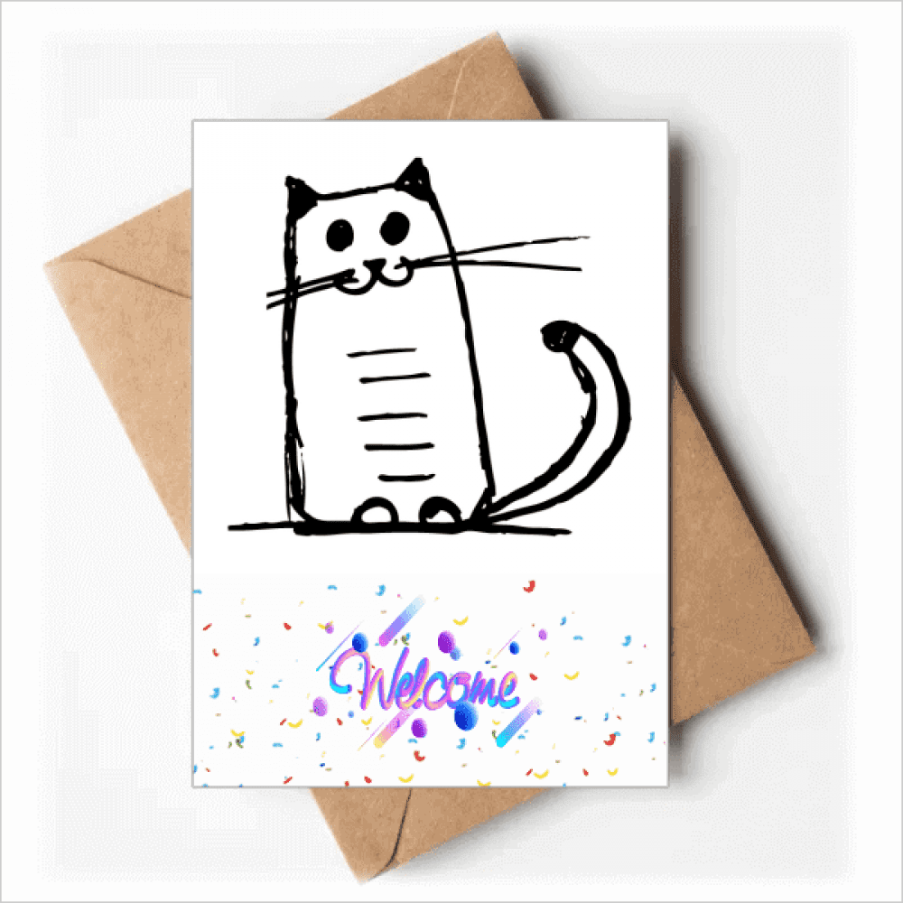 Cat Sle Sit Black Line Art Deco Fashion Welcome Back Greeting Cards ...