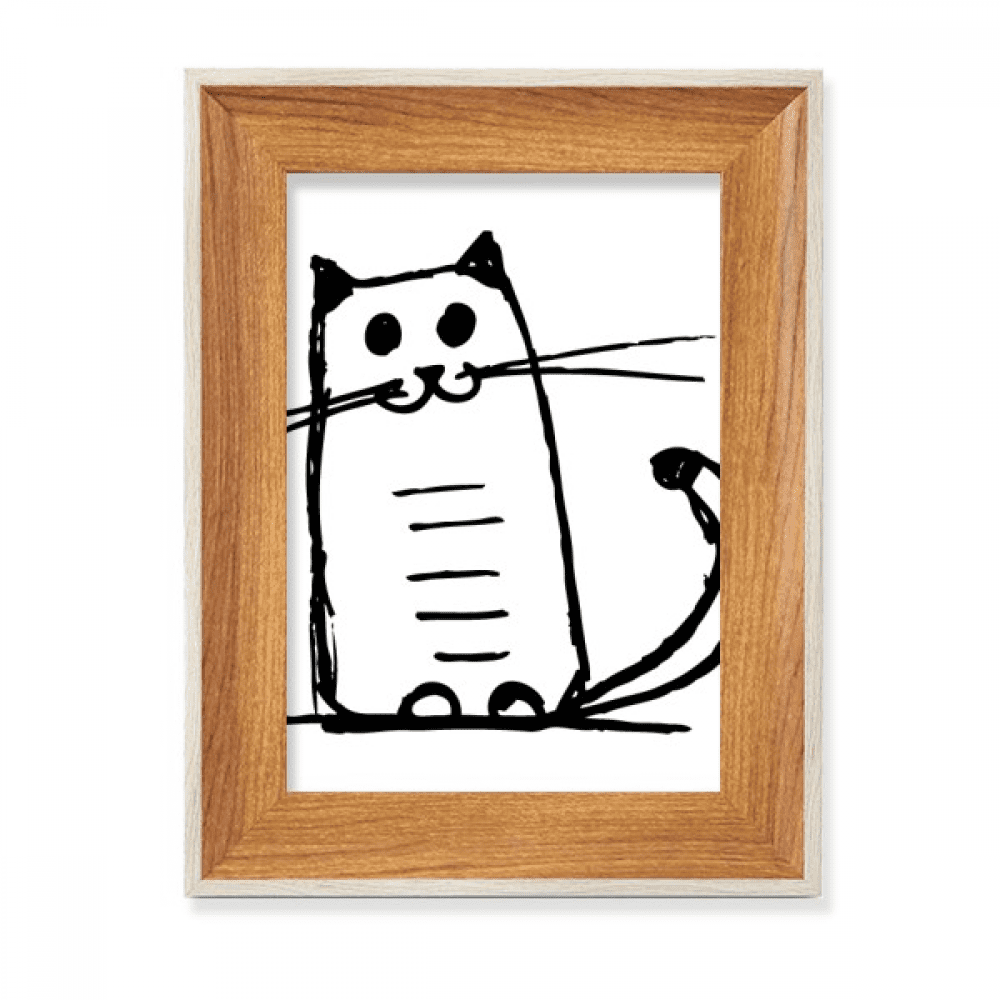 Cat Sle Sit Black Line Desktop Wooden Photo Frame Display Picture Art ...