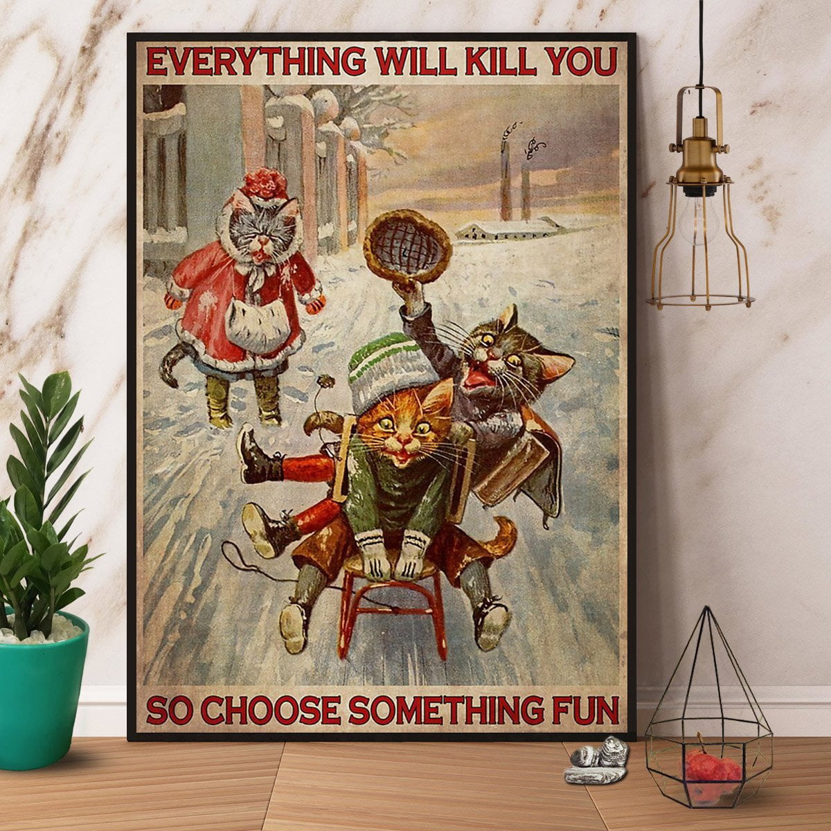 Cat Sledding Choose Something Fun Vertical Paper Poster No Frame 16 x ...
