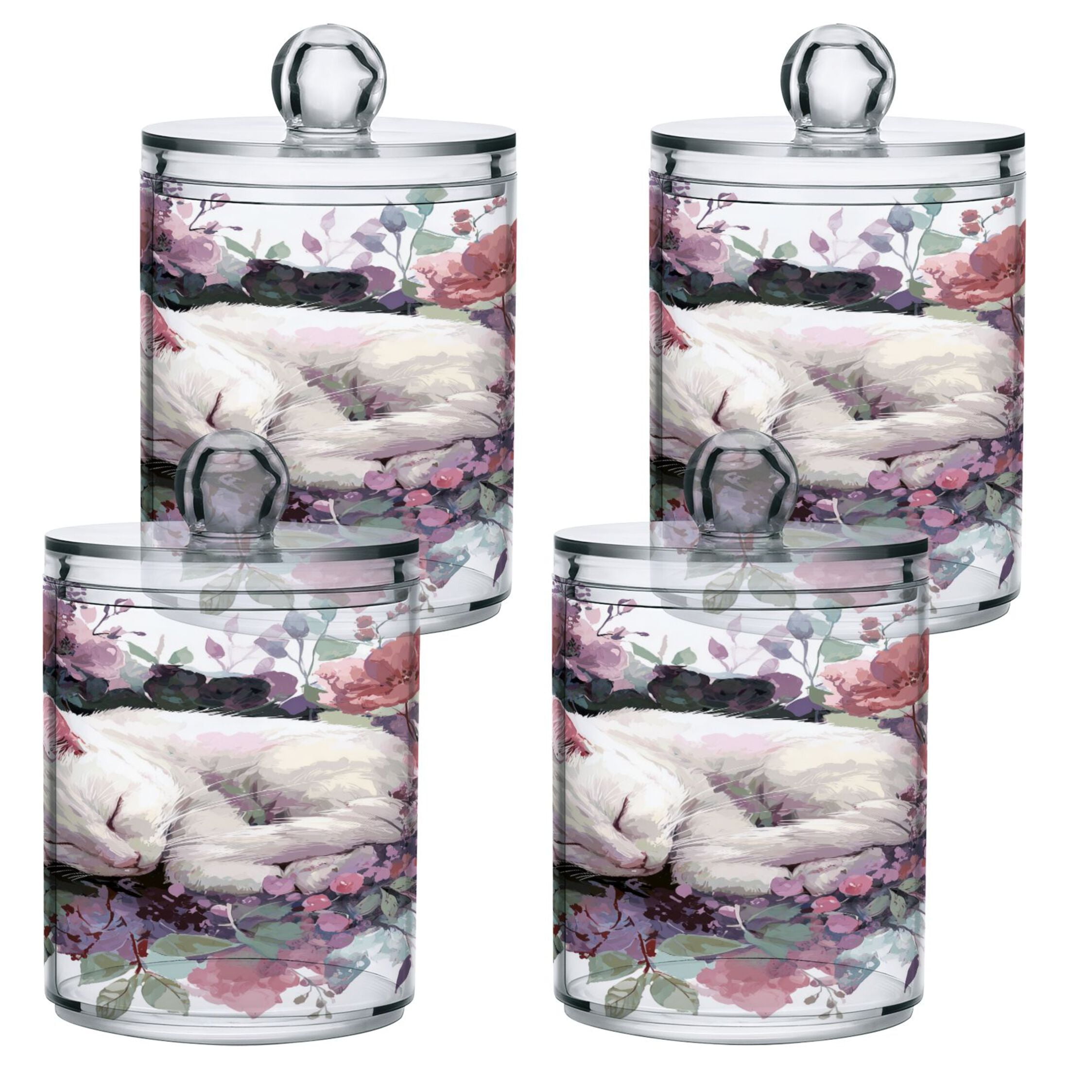 Cat Sleep Among Flowers Watercolor Translucent Plastic Cans Storage ...