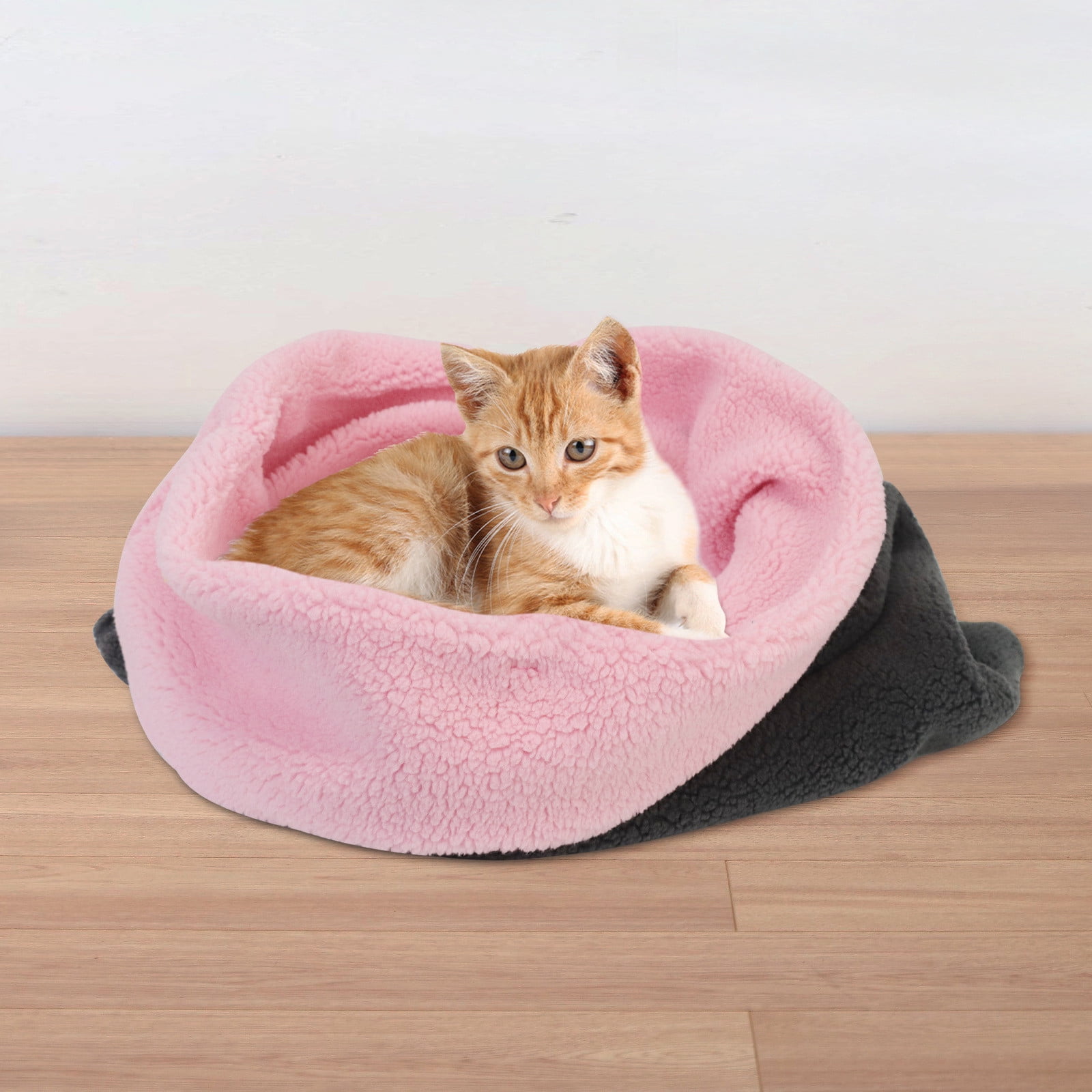 Cat Sleeping Bag , Plush Velvet Bed Cave Leaf Nest Pet Cuddle Zone Covered Hide Hood Burrowing ...