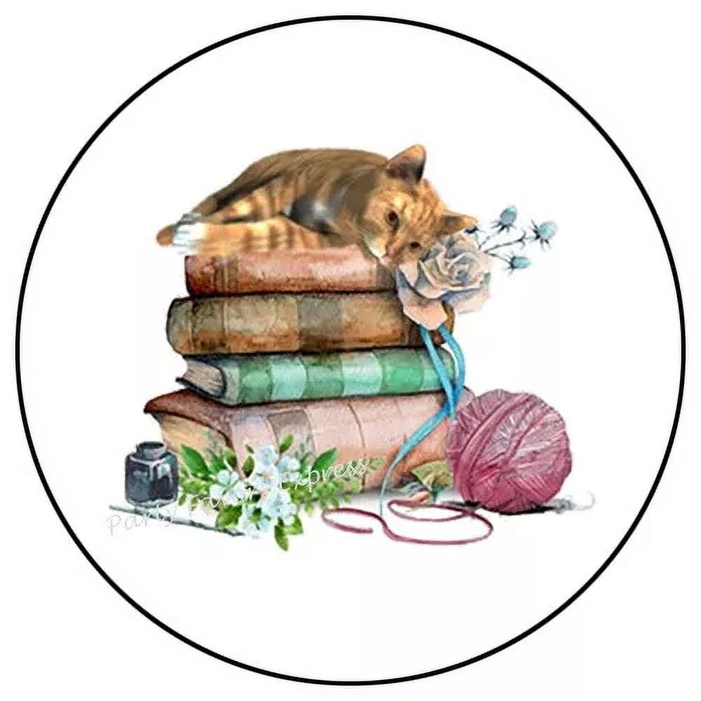 Cat Sleeping On Books Sticker Party Favors Sticker Envelope Seals ...