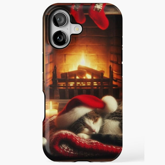 Cat Sleeping by Fireplace Warm Holiday Scene iPhone Case for iPhone 17 ...