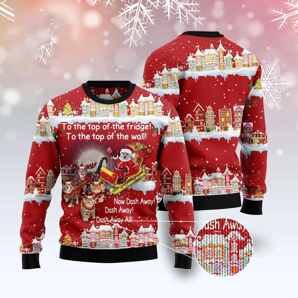 Cat Sleigh Christmas Ugly Christmas Sweater, Christmas Cat Ugly Sweater ...