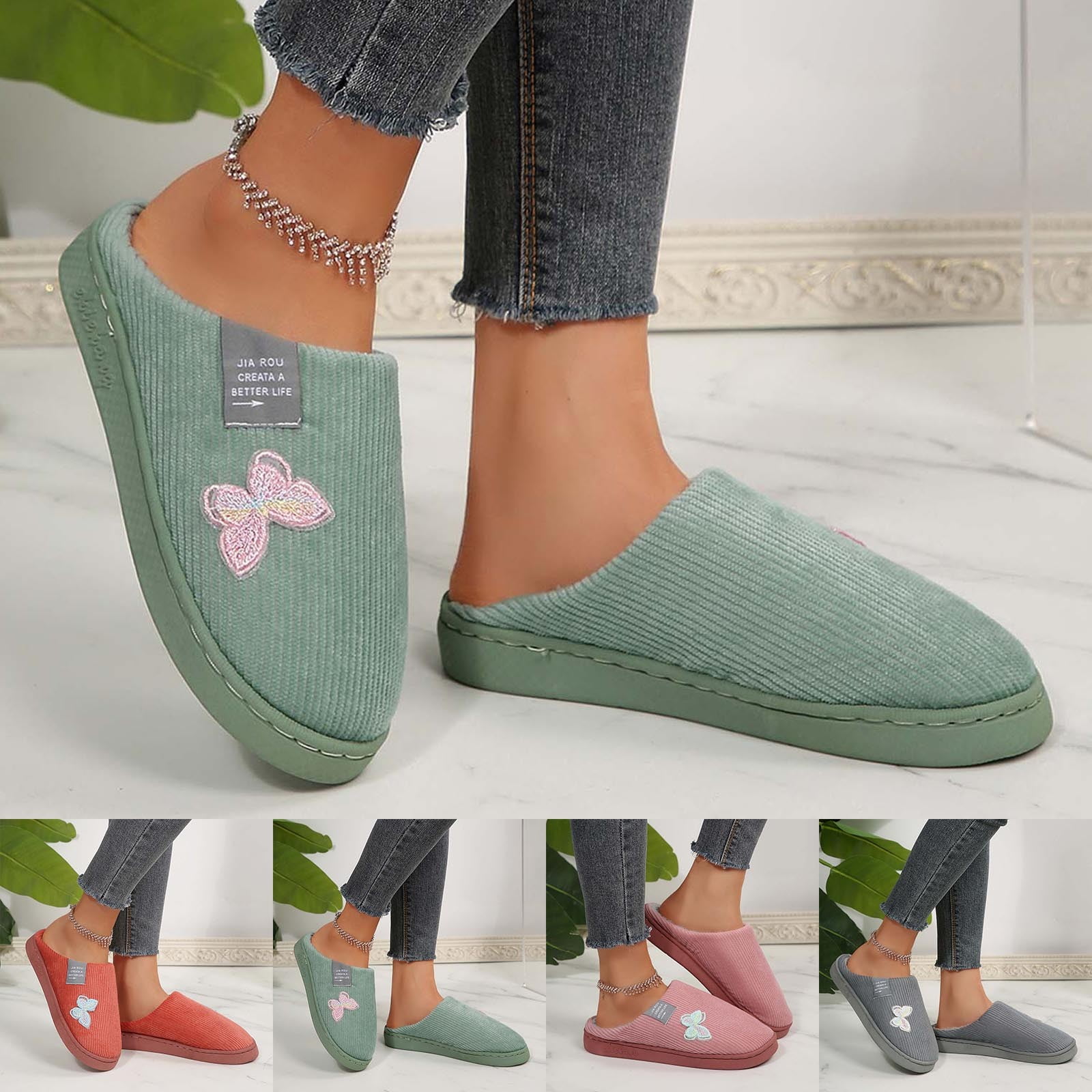 Cat Slippers Women Plush Memory Foam House Slippers Closed Toe Shoes ...