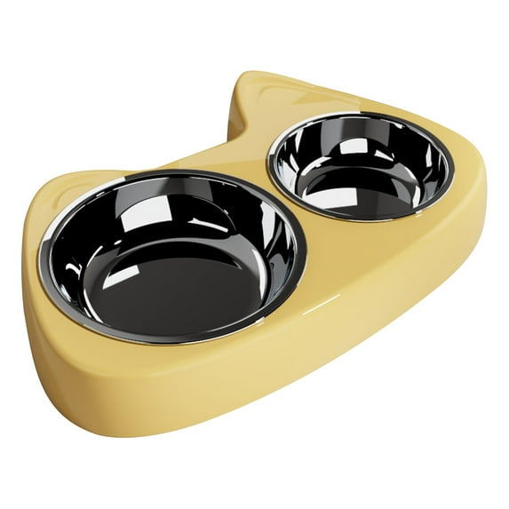 Cat Slow Feeder Bowl With 2 Stainless Steel Bowls - Yellow Cat Food And ...