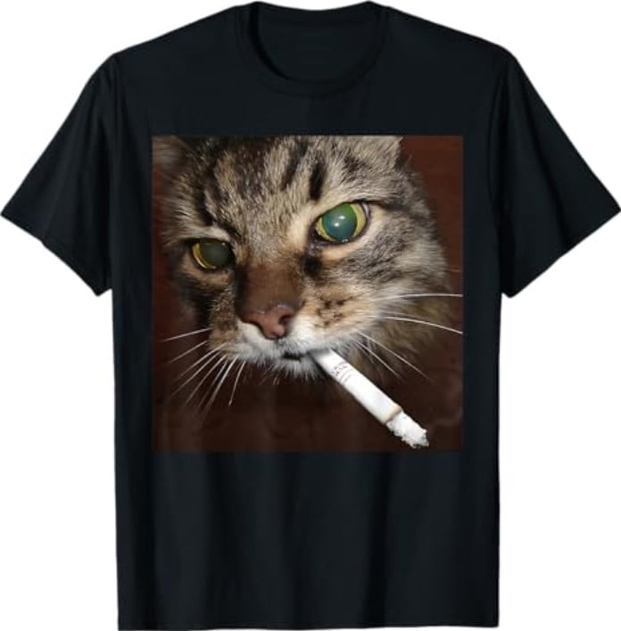 Cat Smoking Cigarette Funny Cat Graphic Shirt - Walmart.com