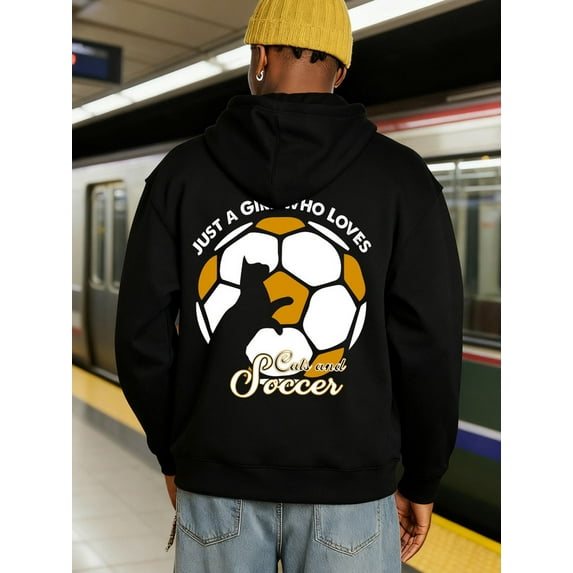 Cat Soccer Fan funny hoodies game men's sweater hoodie black Regular ...
