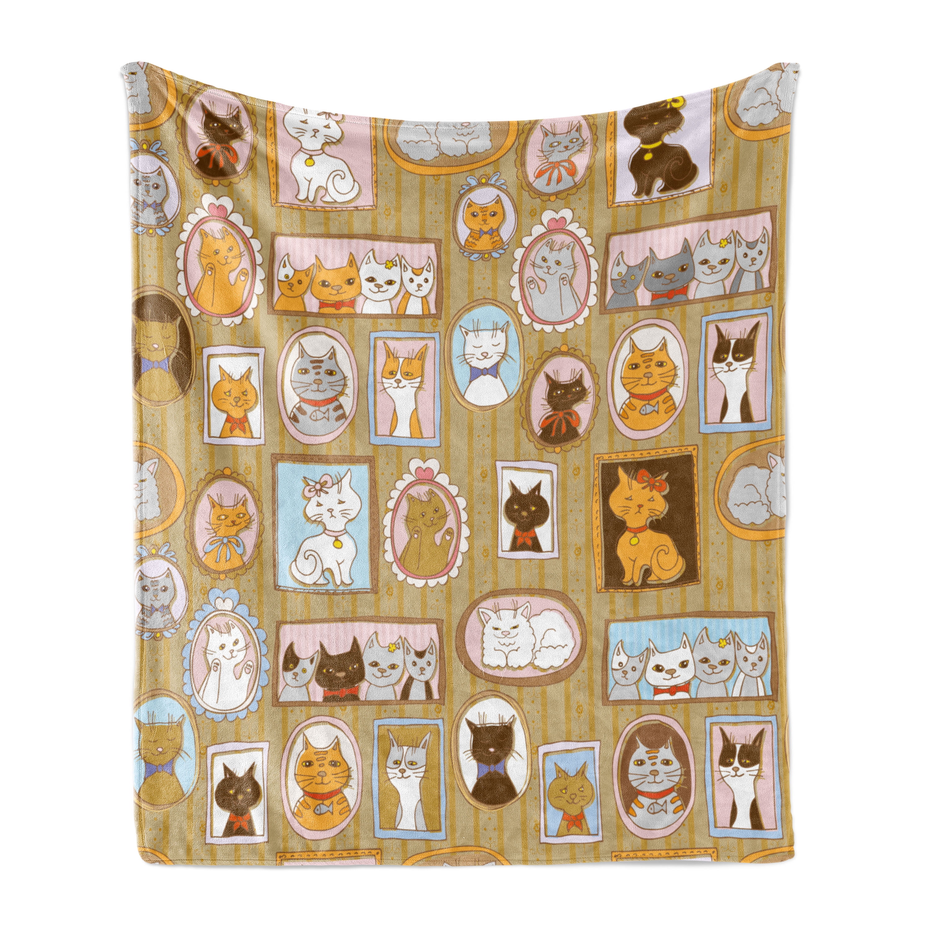 Cat Soft Flannel Fleece Blanket, Family Tree of a Kitty with Portraits ...