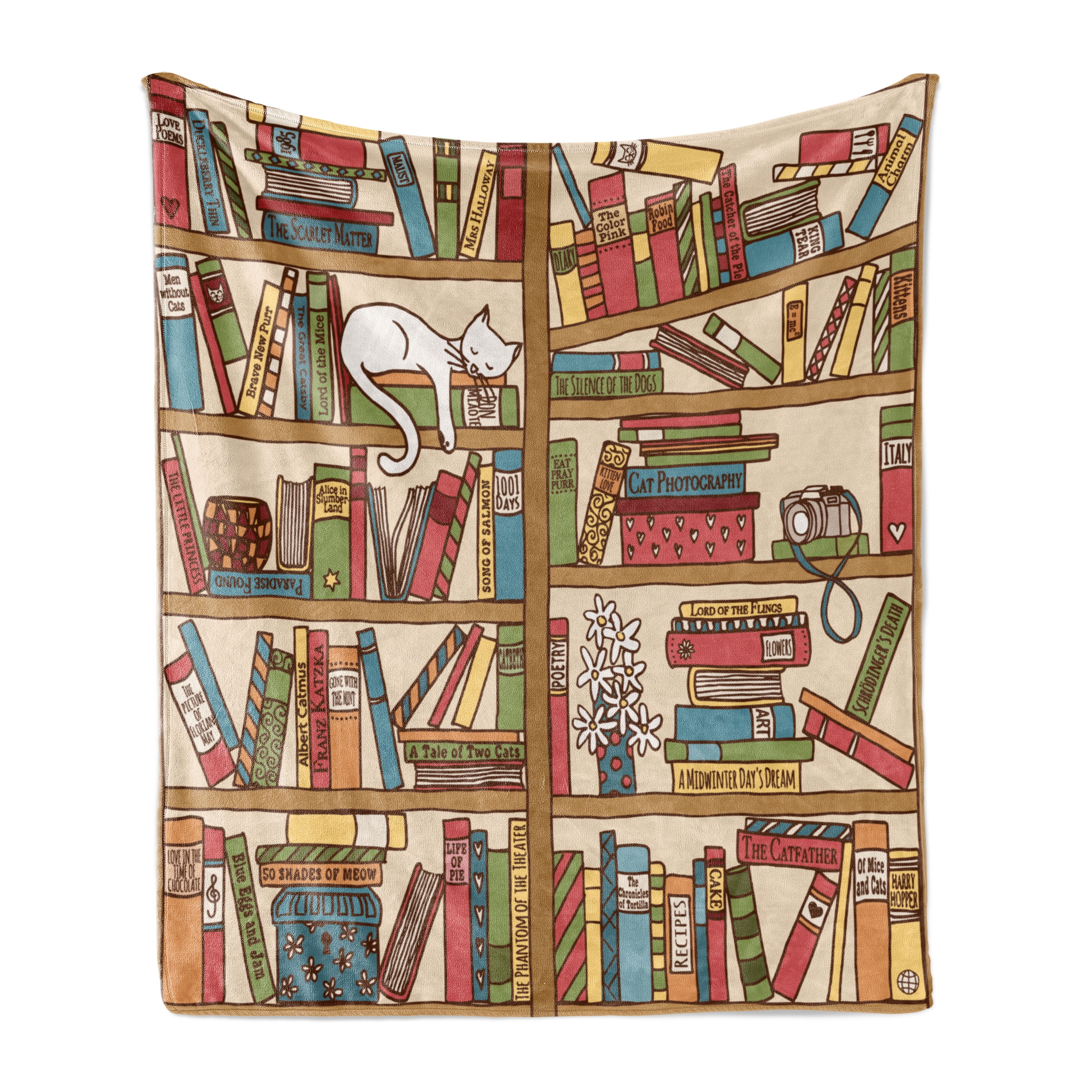 Cat Soft Flannel Fleece Throw Blanket, Nerd Book Lover Kitty Sleeping ...