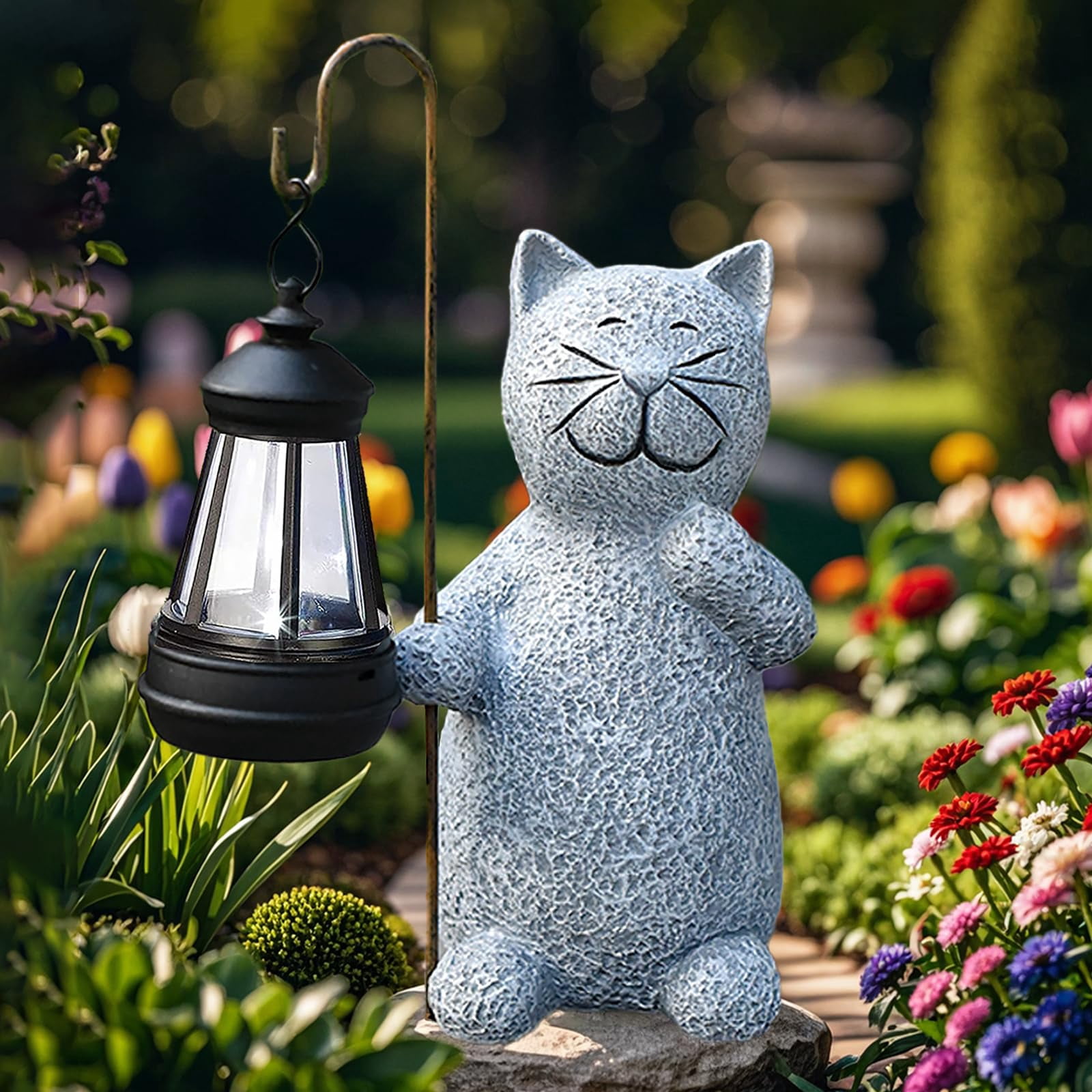 Cat Solar Garden Statues with Lantern, Outdoor Cat Statue Lawn Ornament ...