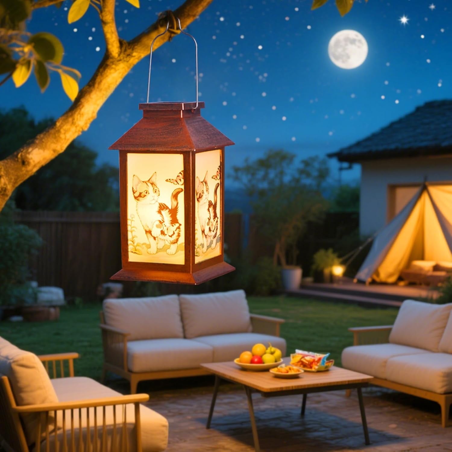 Cat Solar Lantern House - Waterproof Hanging Wind Chimes Garden Lights ...
