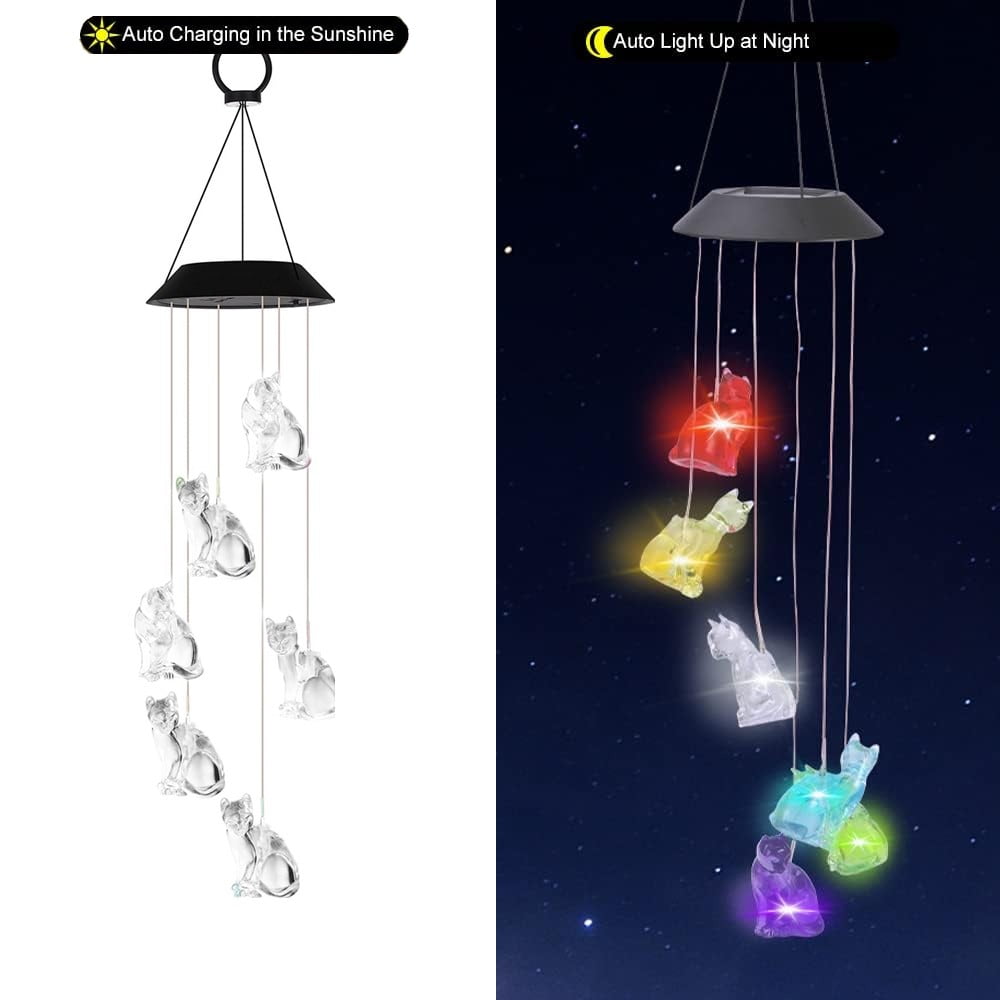 Cat Solar Wind Chimes Color Changing Outdoor Unique Windchimes Hanging ...