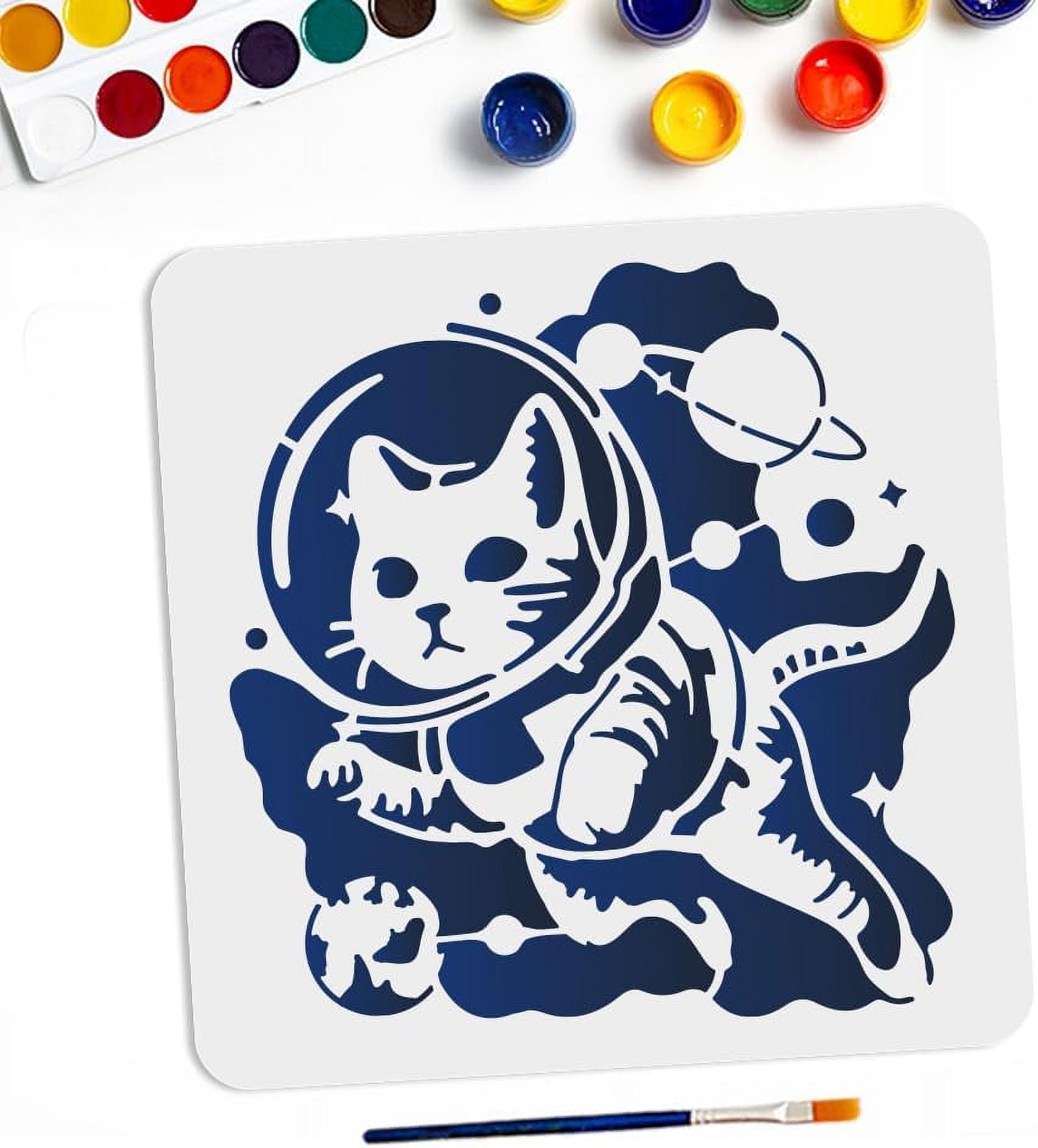 Cat Space Stencils 11.8×11.8inch Large Planets Galaxy Cat Painting ...
