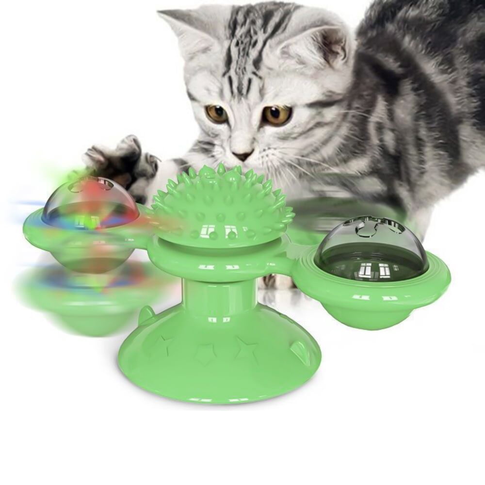 Cat Spinning Windmill Toy Light Up Spinning Mint Suction Cups Pet Teeth ...