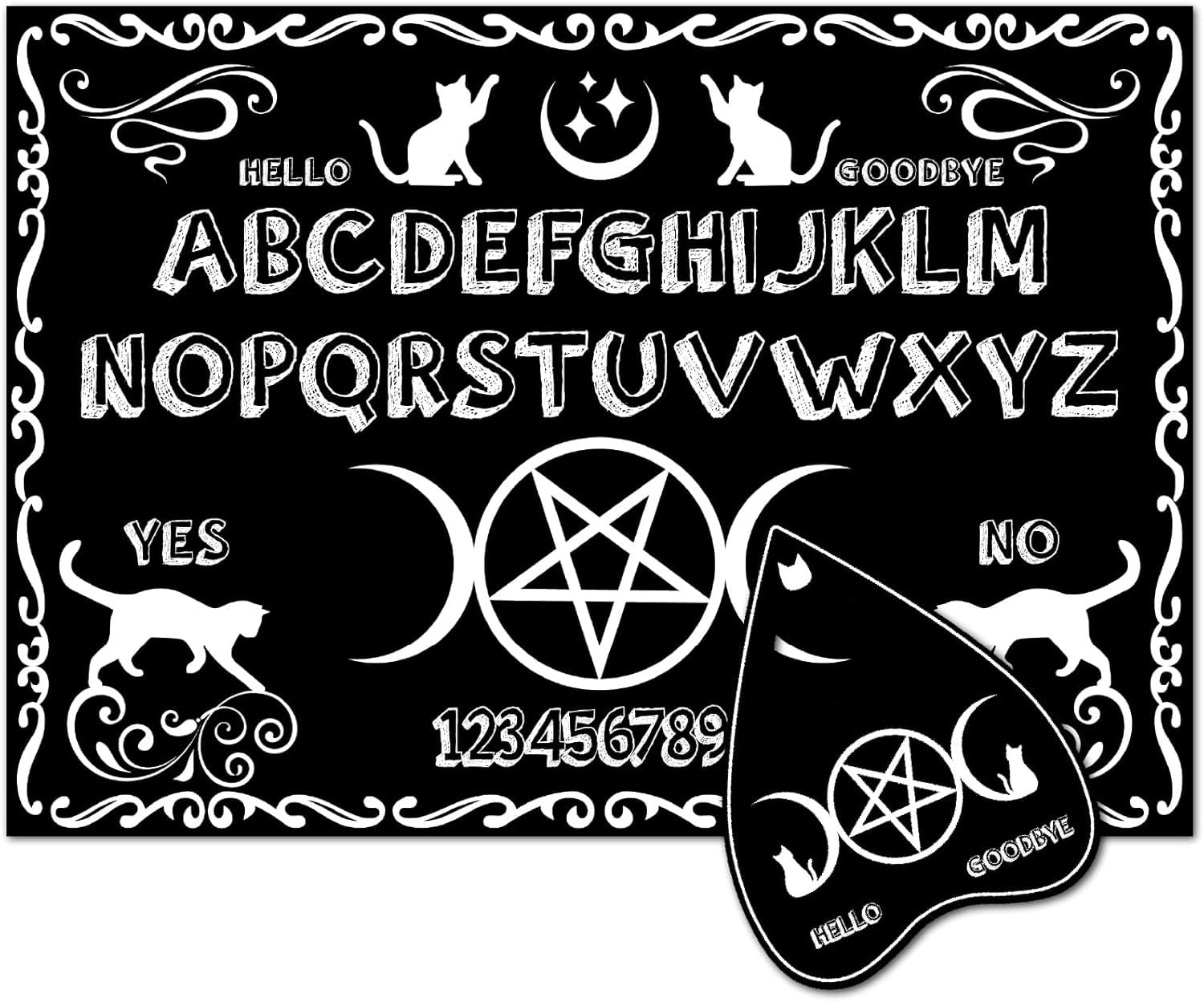 Cat Spirit Board Wood Talking Board Black Rectangle Cats Moon Star ...