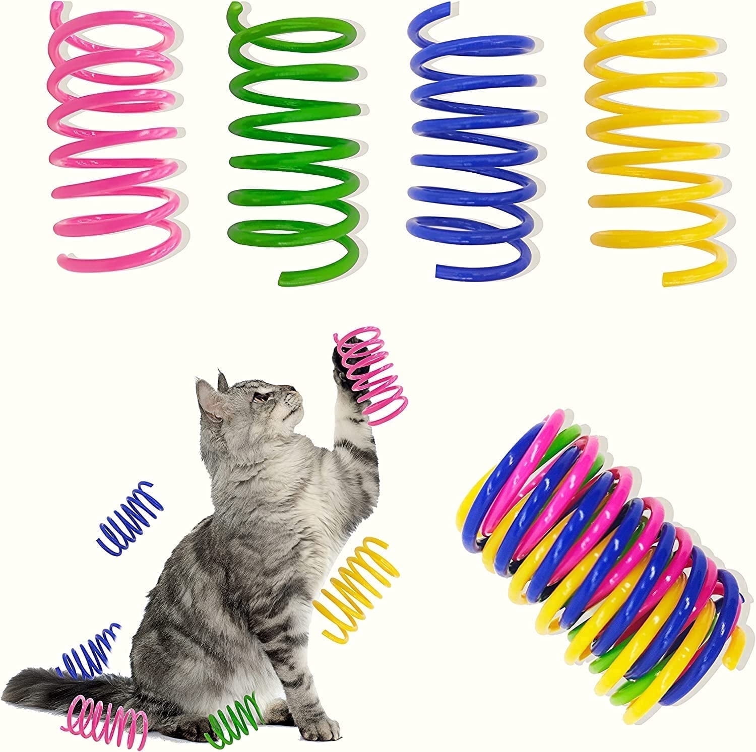 Cat Spring Toy (120 Pack), Cat Kittens Toys Plastic Coil Spiral Springs ...