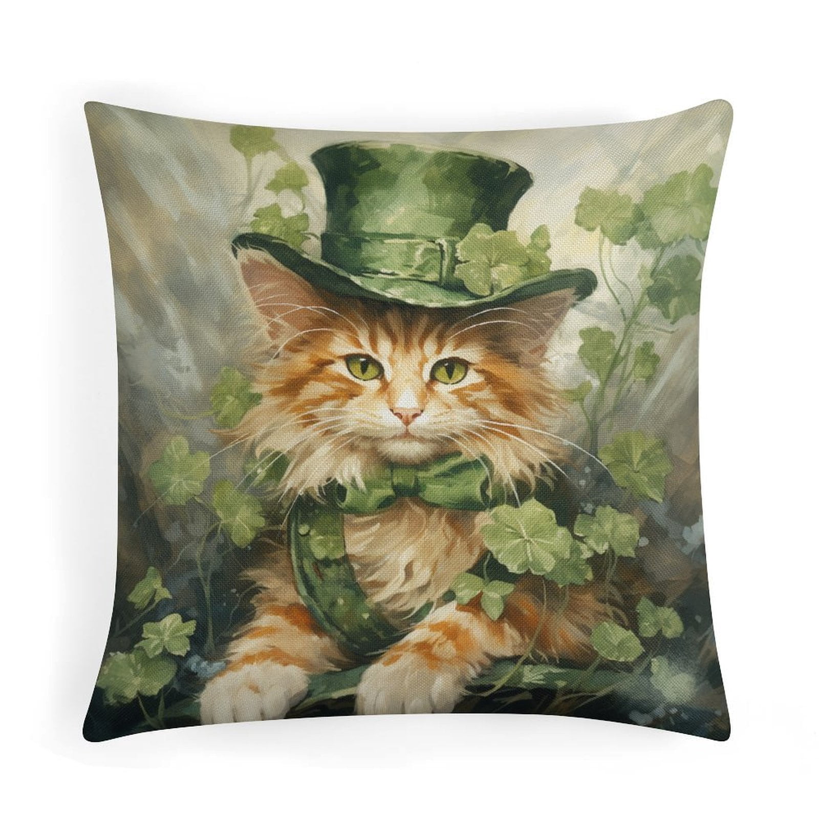 Cat St Patrick Holiday Print Pillowcases 18"x18" Irish Style Decorative ...