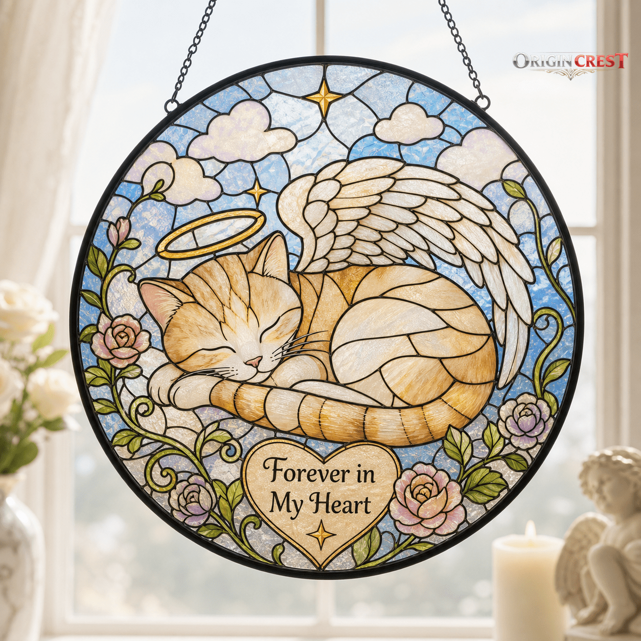 Cat Stained Glass Suncatcher Angel Wings Memorial Gift for Cat Lovers ...