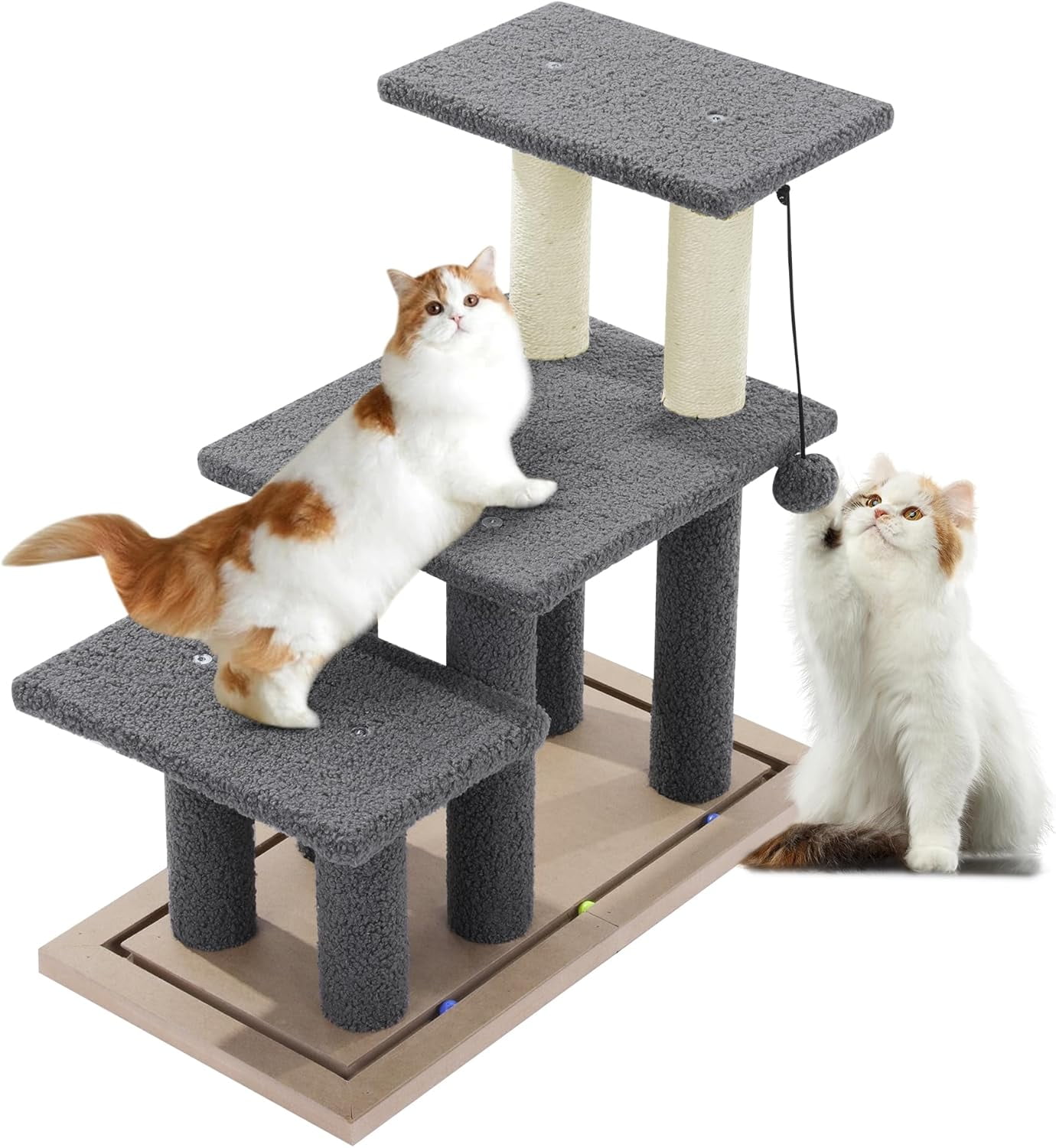 Cat Stairs for Bed, 3-Step Pet Stairs with Track Balls for High Beds ...