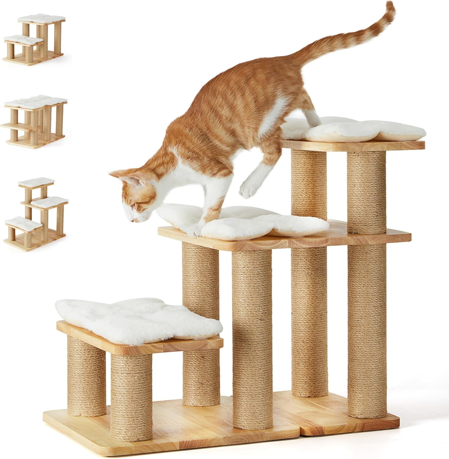 Cat Stairs, Solid Wood Dog Stairs with Cat Scratching Post ...