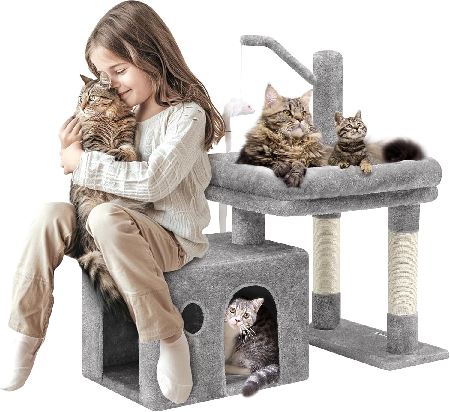 Cat Stand, 32-inch Short Cat Tree with Extra-Large Padded Platform ...