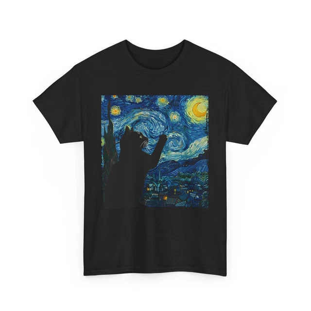 Cat Starry Night T-Shirt S-5XL, Inspired By Van Goghâ€™S Vision ...
