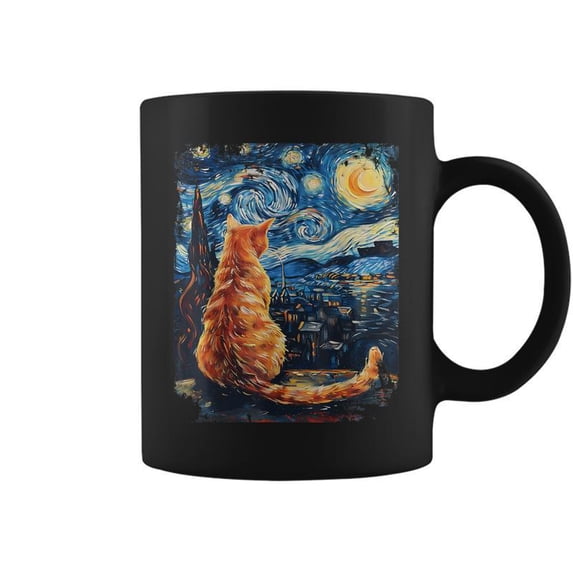 Cat Starry Night Van Gogh Cat For Cat Lover Cat Dad Coffee Mugs ...