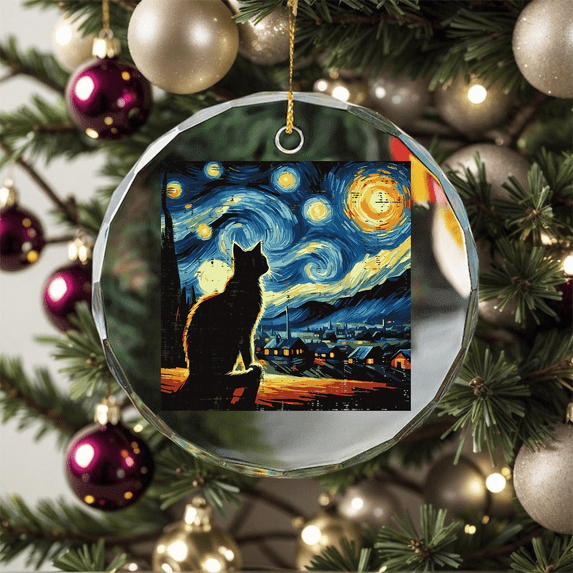 Cat Starry Night Van Gogh Kitty Art Women Men Kids Ornament, Keepsake ...