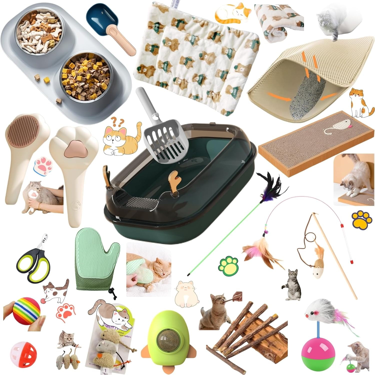 Cat Starter Kit for Indoor Cats,19 Pieces Set of Kitten Essentials ...
