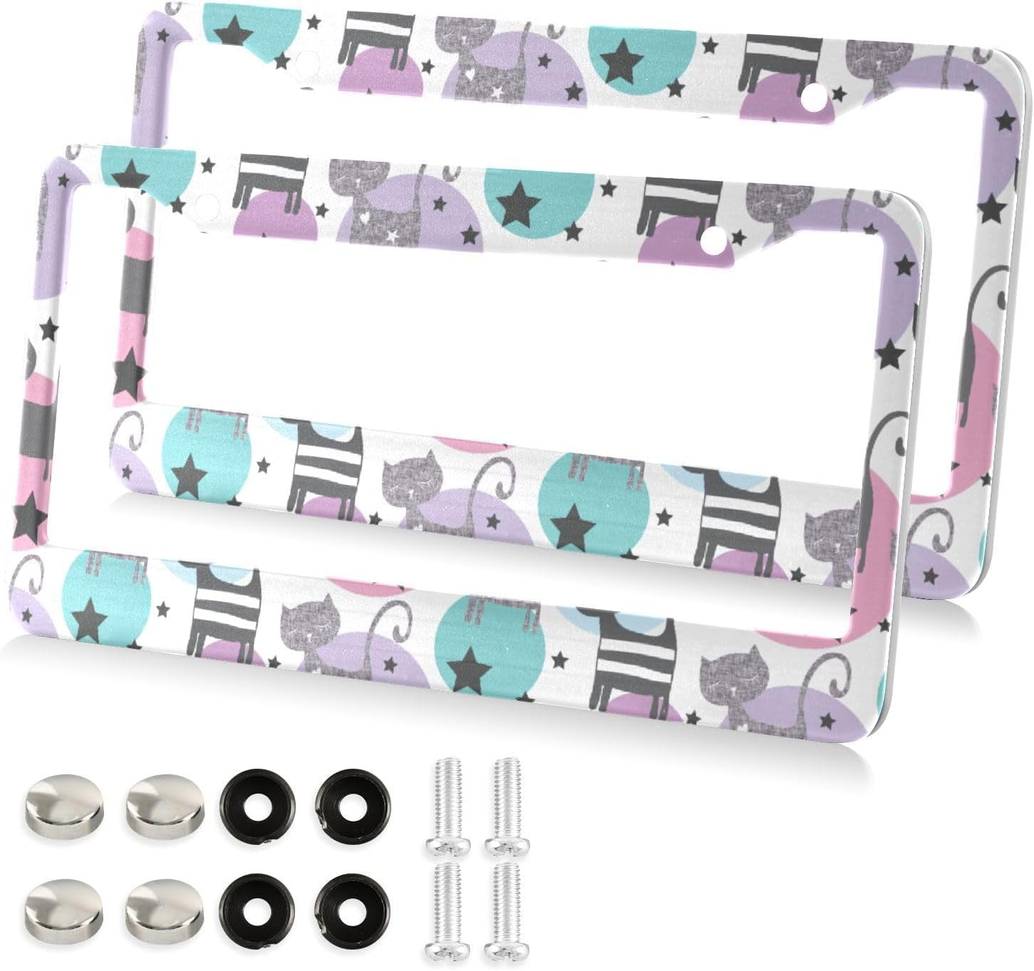 Cat and Starts License Plate Frame - 2 Pack Universal Stainless Steel ...