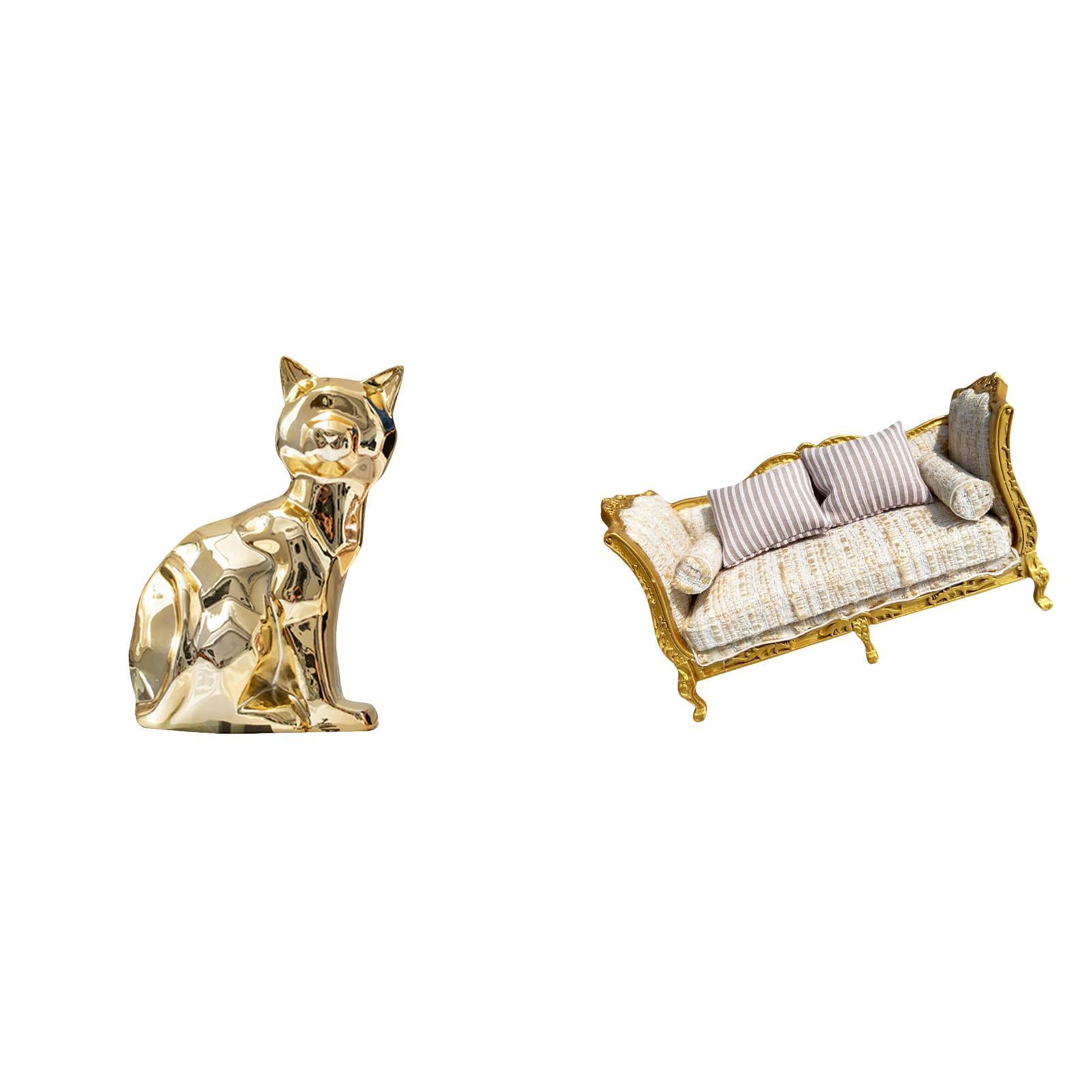 Cat Statue Animal Figurine Desktop Ornament Ceramic Wooden Frame Modern ...