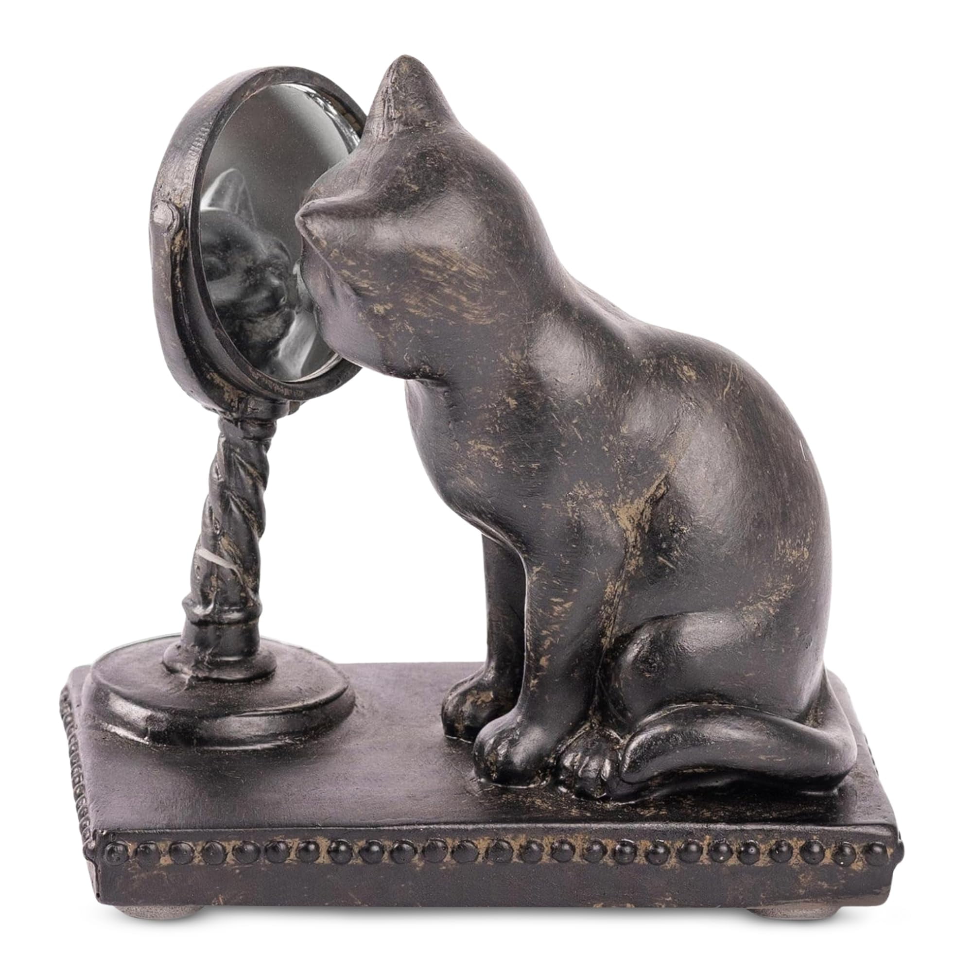 Cat Statue with Mirror, Whimsical Cat Figurine Decor for Home Office ...